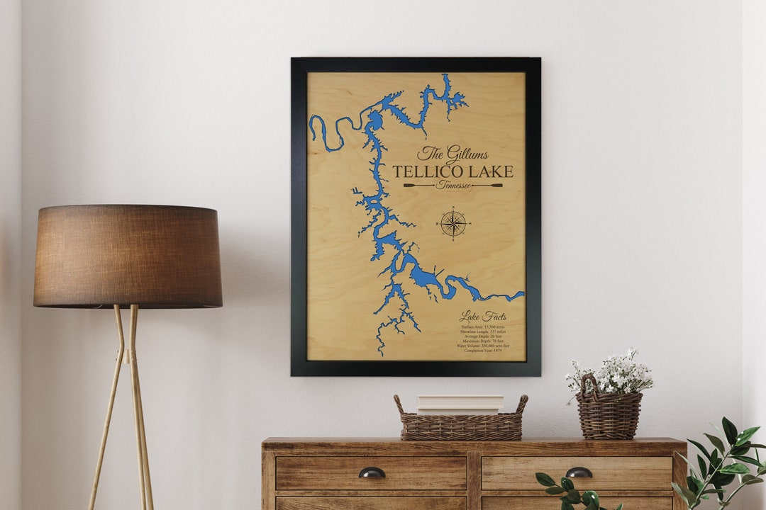 Tellico Lake Map, Tennessee Custom Lake Map, Cabin Lake Map, Family ...
