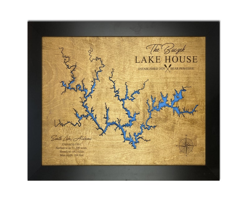 Smith Lake Map Alabama Lake House Decor Wall Decor customer Wood Map ...