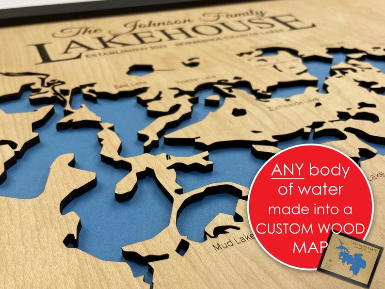 Personalized Wood 3D Lake Map, Lake Wall Art, Unique Lake House Decor ...