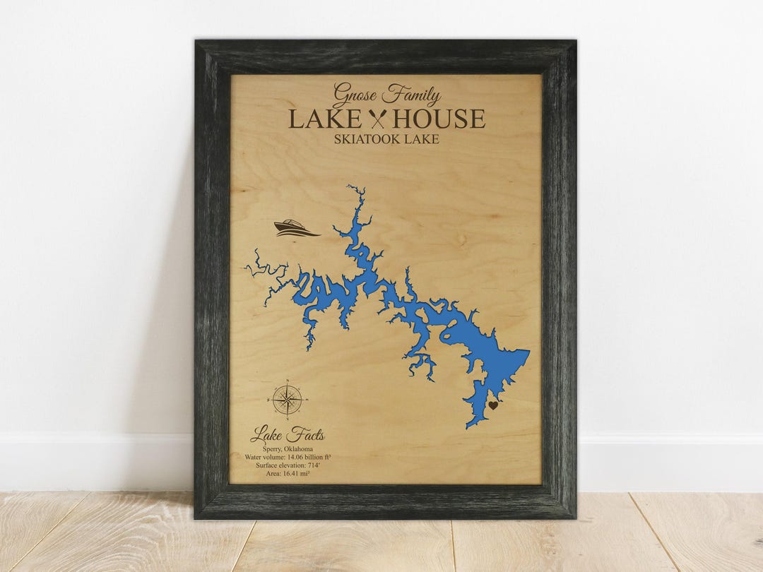 Skiatook Lake Map Oklahoma, Lake House Decor, Personalized, Lake House Map, House Warming Gift ...