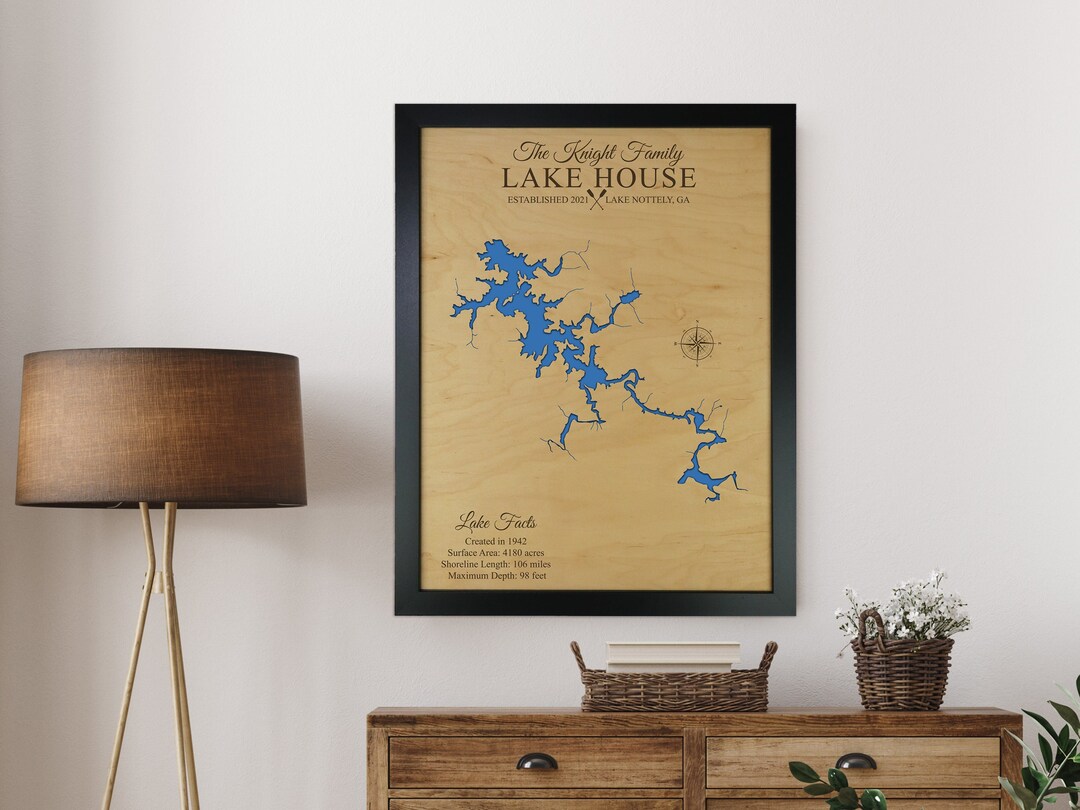Lake Nottely Map, Blairsville Georgia - Lake House Decor, Personalized ...