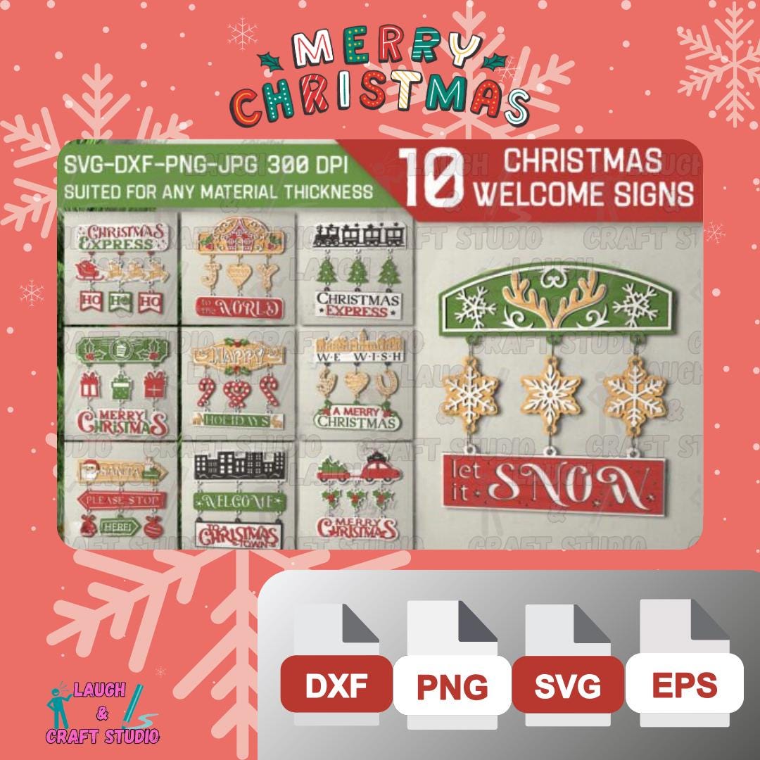 Christmas Welcome Signs Laser Cut Bundle | Festive Entryway Decor ...