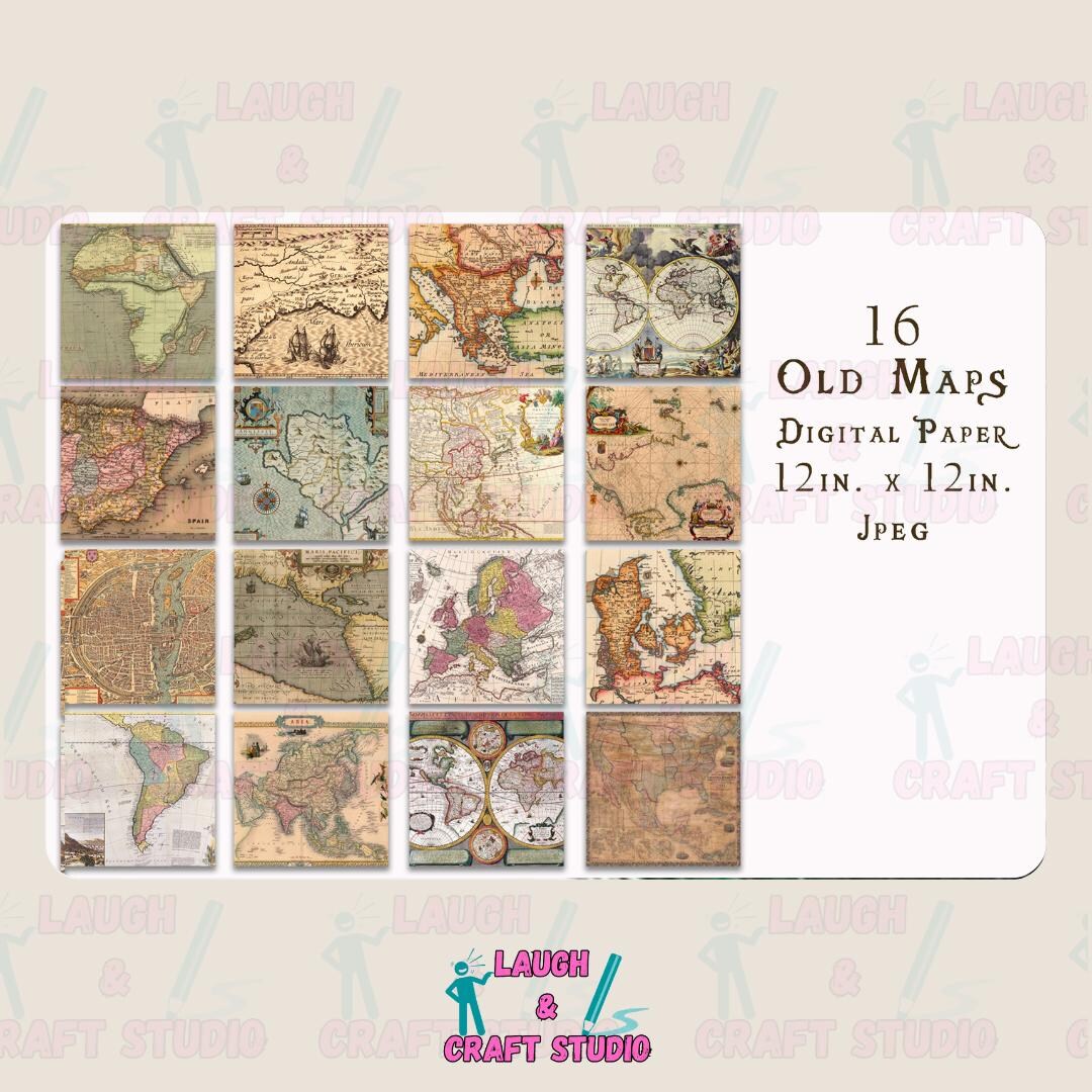Old Maps Digital Paper | Vintage Map Backgrounds | Scrapbooking ...