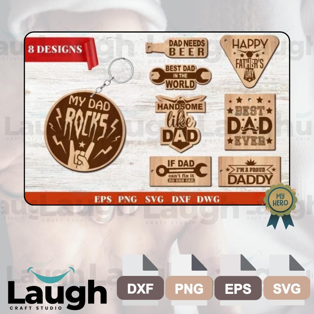 Father’s Day Keychains Laser Cut Bundle | DIY Gift for Dad | Eps, Png ...
