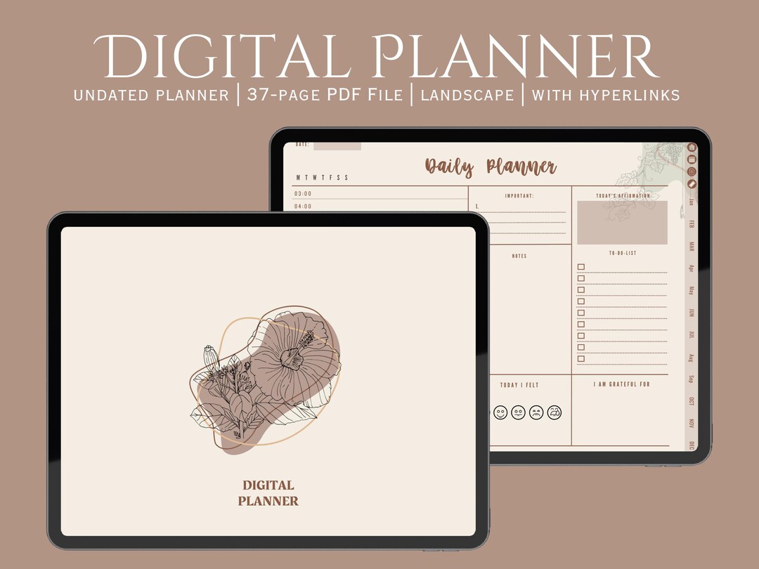 37-page Earth Toned Digital Planner With Hyperlinks Hyperlinked Yearly ...
