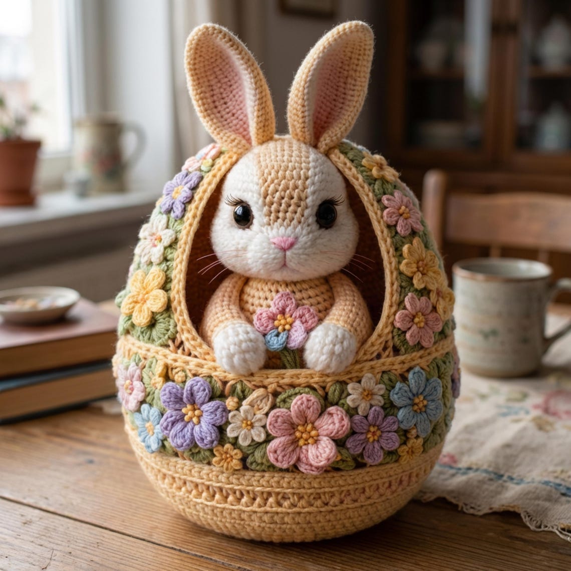 Spring Bunny Basket Amigurumi Crochet Pattern PDF Easter Decor - Etsy