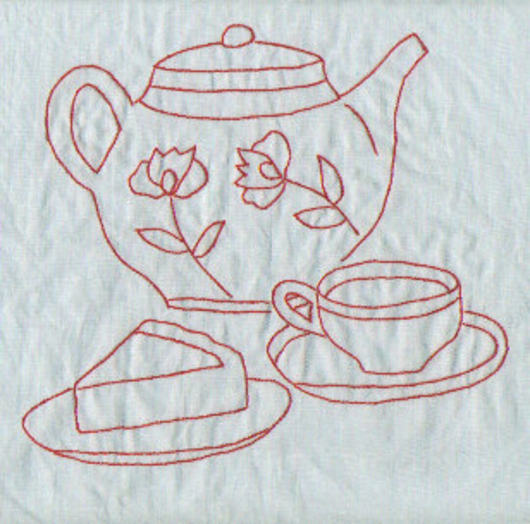 Redwork Tea Pots Pattern- Set of 4- PDF - Etsy