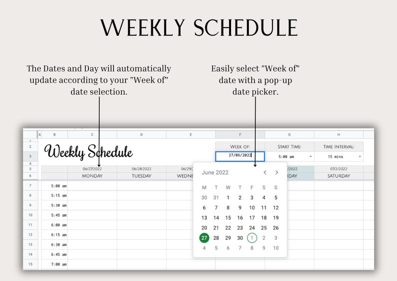 Weekly Schedule Google Sheets, Daily Schedule, Digital Schedule Planner ...