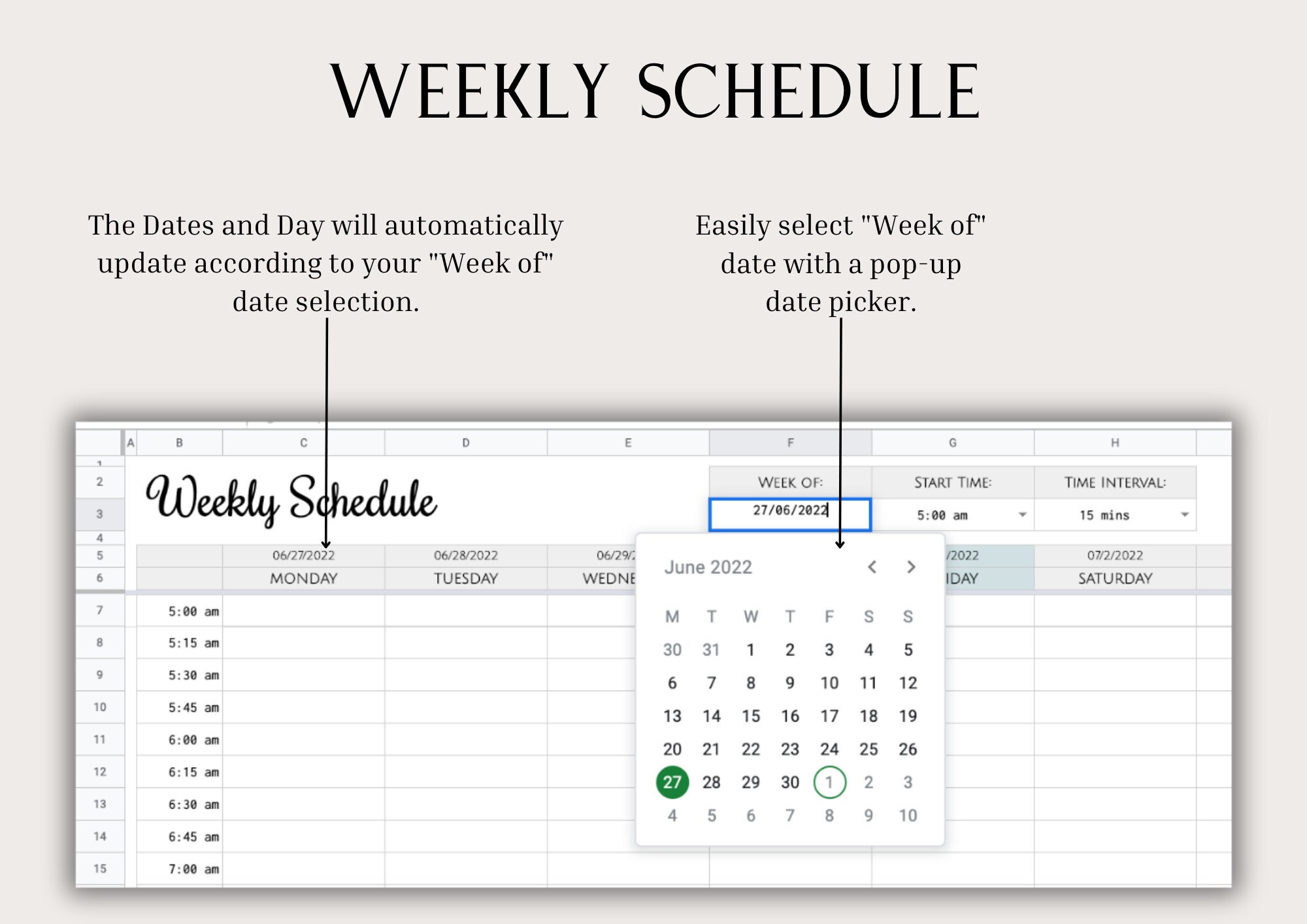 Weekly Schedule Google Sheets, Daily Schedule, Digital Schedule Planner ...