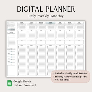 Digital Planner Google Sheets, Monthly to Do List, Weekly to Do List ...