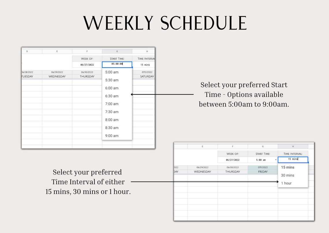 Weekly Schedule Google Sheets, Daily Schedule, Digital Schedule Planner ...