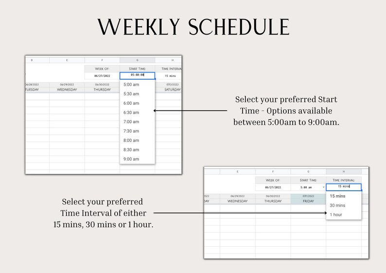 Weekly Schedule Google Sheets, Daily Schedule, Digital Schedule Planner ...
