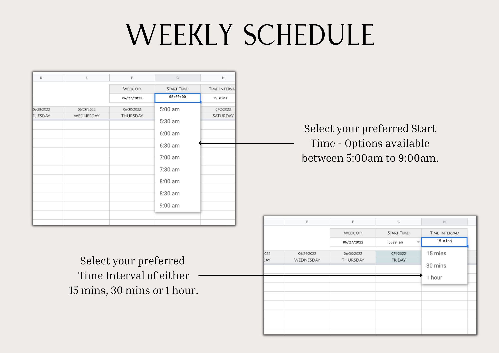 Weekly Schedule Google Sheets, Daily Schedule, Digital Schedule Planner ...