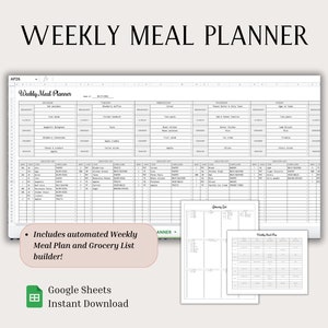 Weekly Meal Planner Google Sheets, Grocery List, Weekly Meal Prep ...