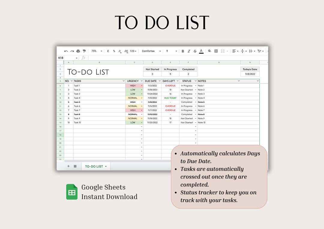 To Do List Template Google Sheets, Task Organizer, Daily Task Tracker, Task Manager, Task ...