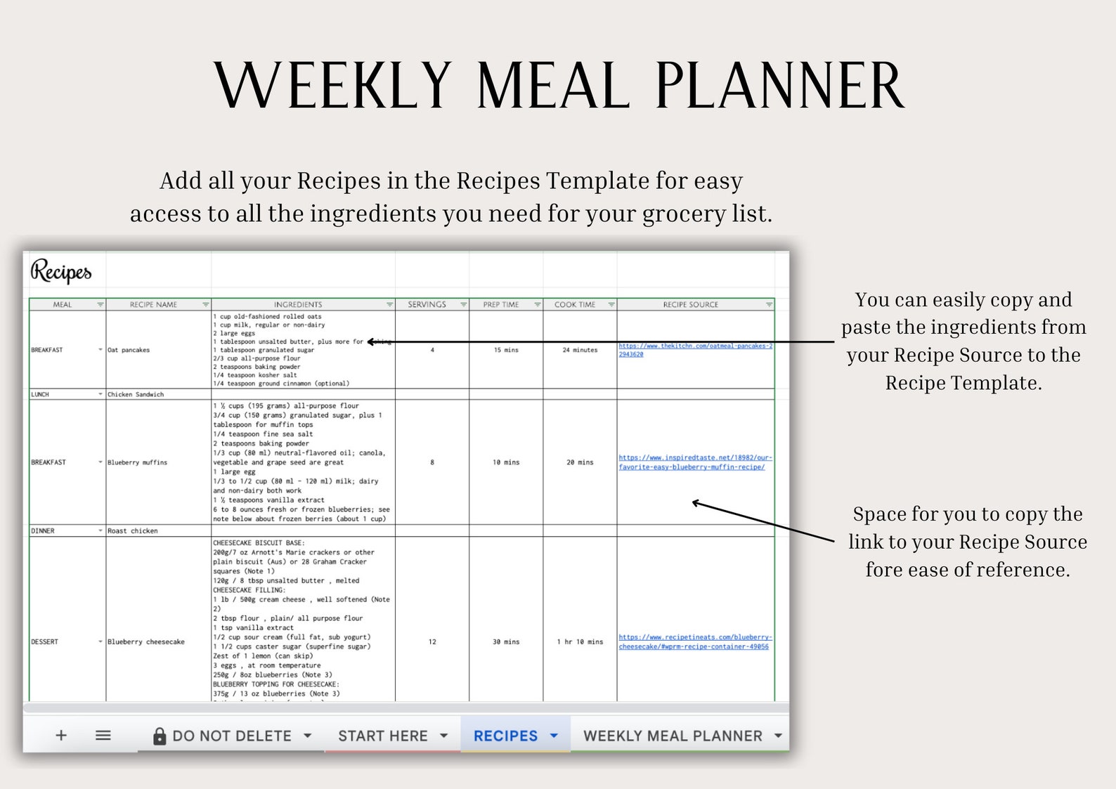 Weekly Meal Planner Google Sheets, Grocery List, Weekly Meal Prep ...