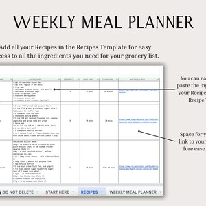 Weekly Meal Planner Google Sheets, Grocery List, Weekly Meal Prep ...
