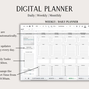 Digital Planner Google Sheets, Monthly to Do List, Weekly to Do List ...