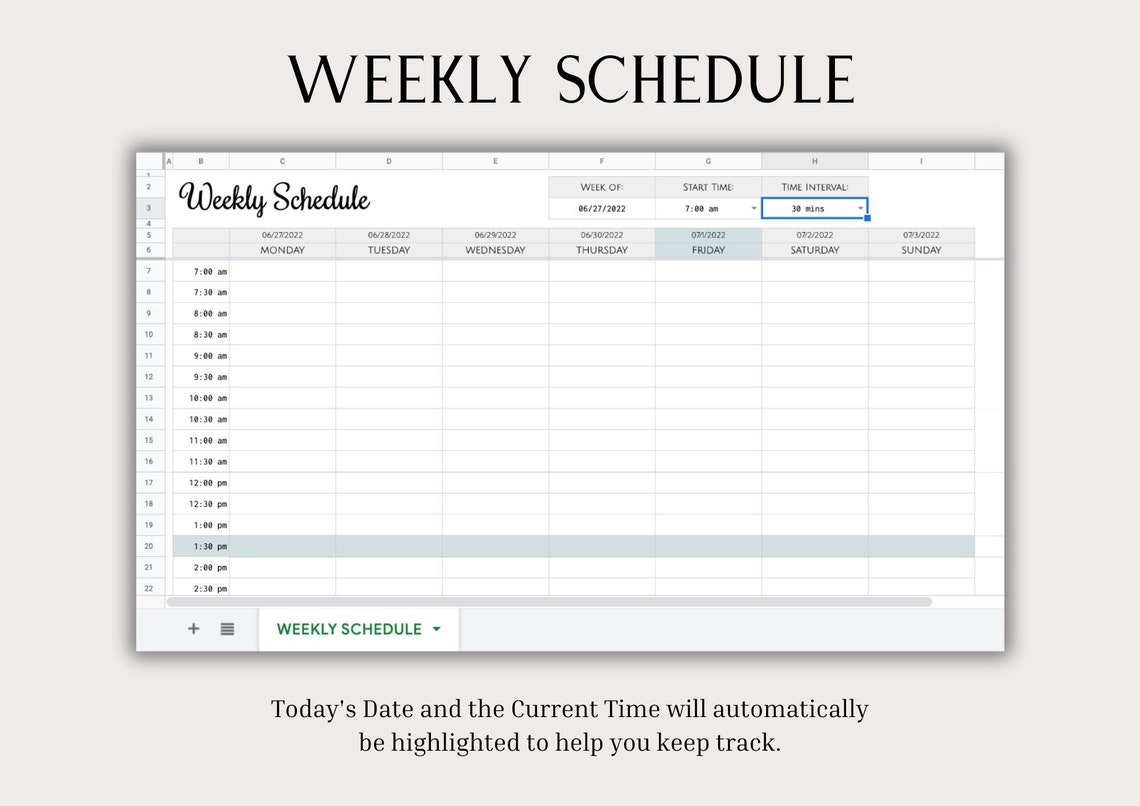 Weekly Schedule Google Sheets, Daily Schedule, Digital Schedule Planner ...
