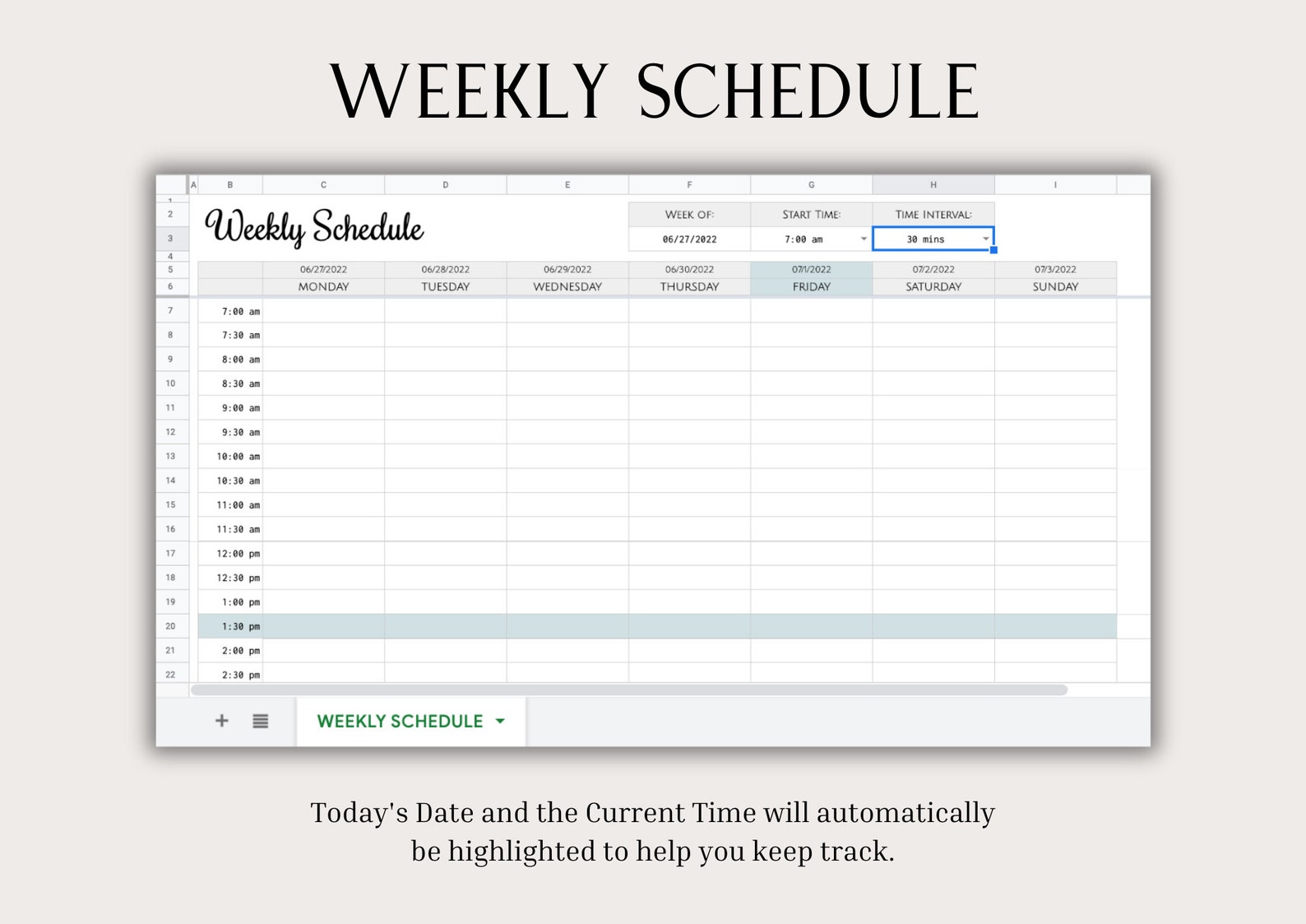 Weekly Schedule Google Sheets, Daily Schedule, Digital Schedule Planner ...