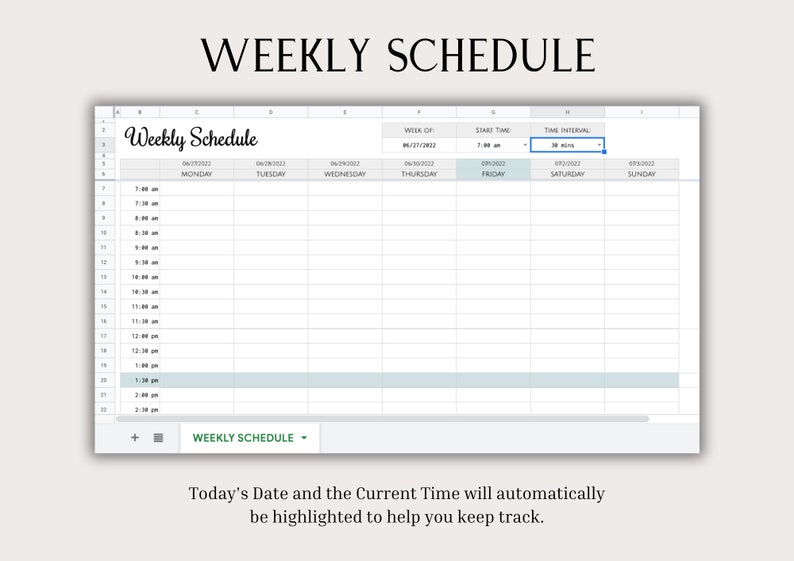 Weekly Schedule Google Sheets, Daily Schedule, Digital Schedule Planner ...