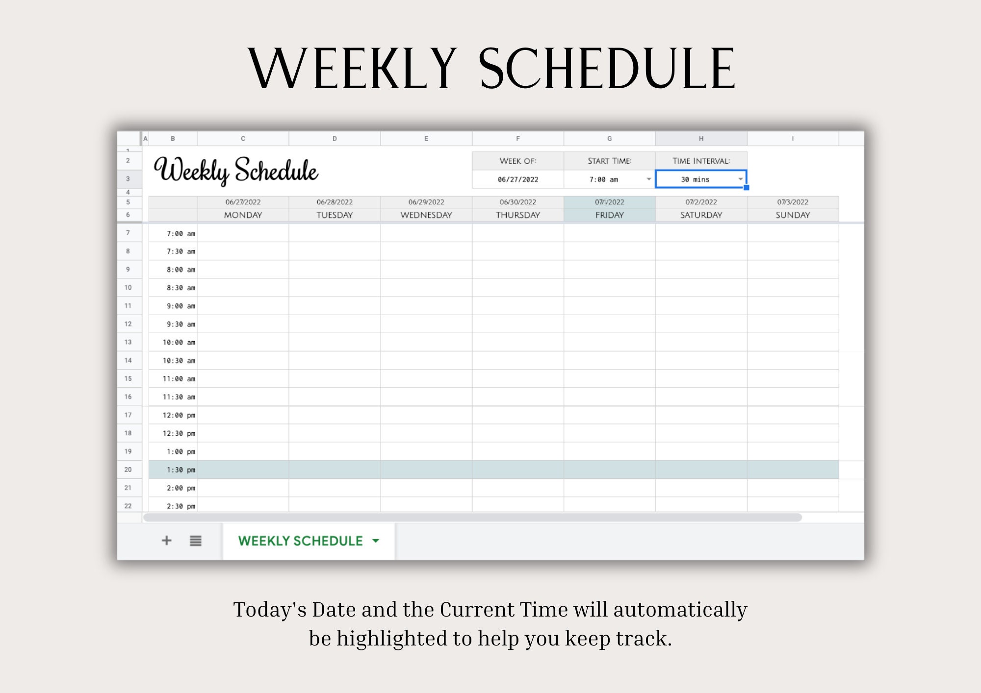 Weekly Schedule Google Sheets, Daily Schedule, Digital Schedule Planner ...
