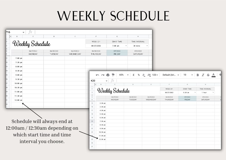 Weekly Schedule Google Sheets, Daily Schedule, Digital Schedule Planner ...