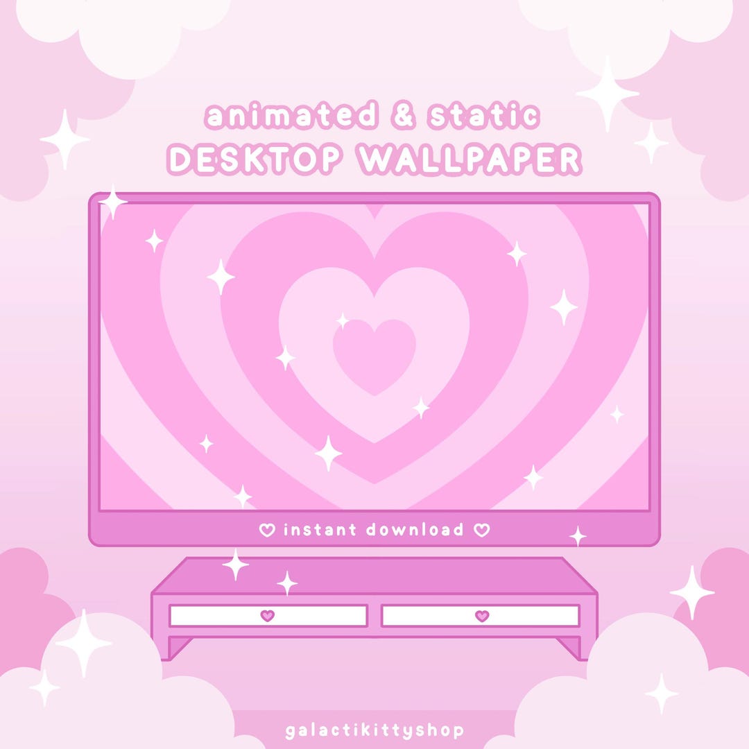 Pink Heart Desktop Wallpaper: Animated Sparkle Theme (digital Download ...