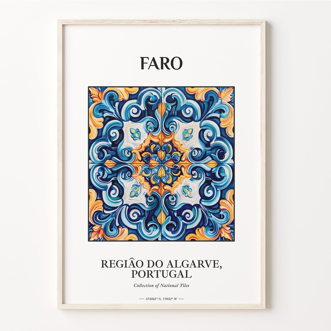 Traditional Algarve Tile Pattern Wall Art, Portugal Decor Print ...