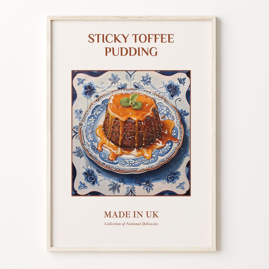 Sticky Toffee Pudding Art Print, Maiolica Tile Decor, Traditional ...