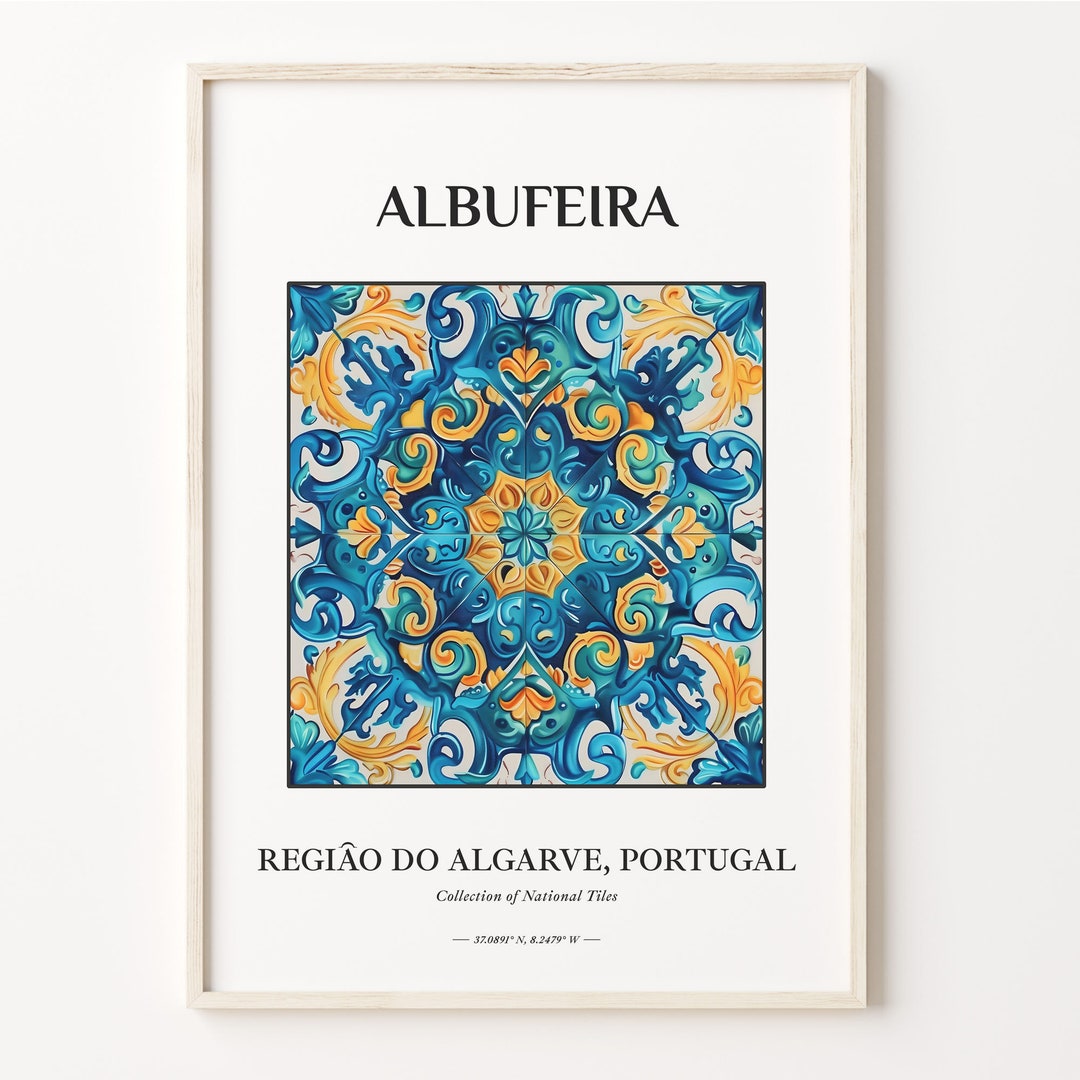 Traditional Portuguese Tile Pattern Wall Art, Albufeira Decor Print ...