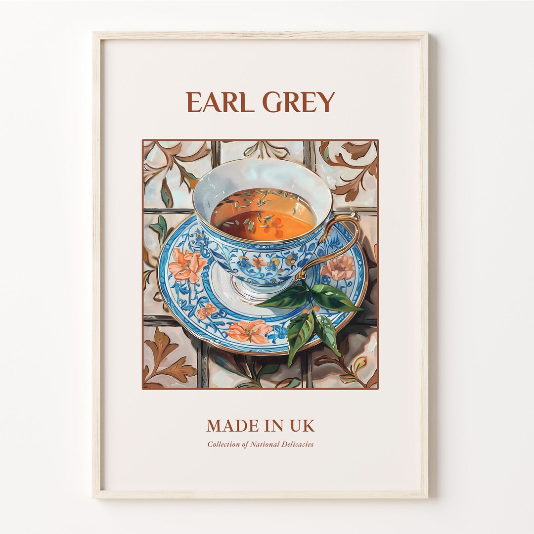 Earl Grey Tea Print, Maiolica Tile Wall Art, Traditional English ...