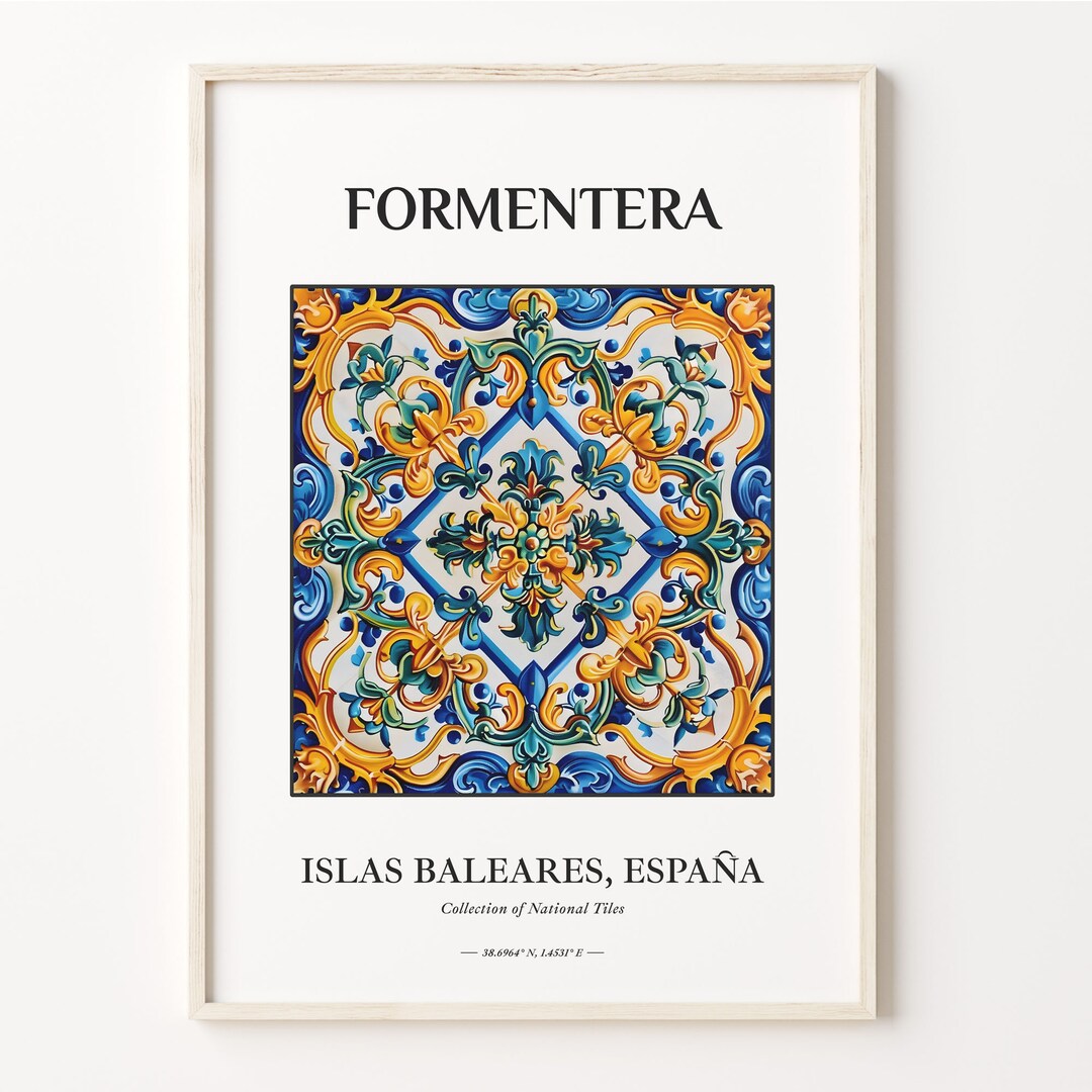 Formentera Tile Art Print, Aesthetic Wall Decor, Traditional Folk ...