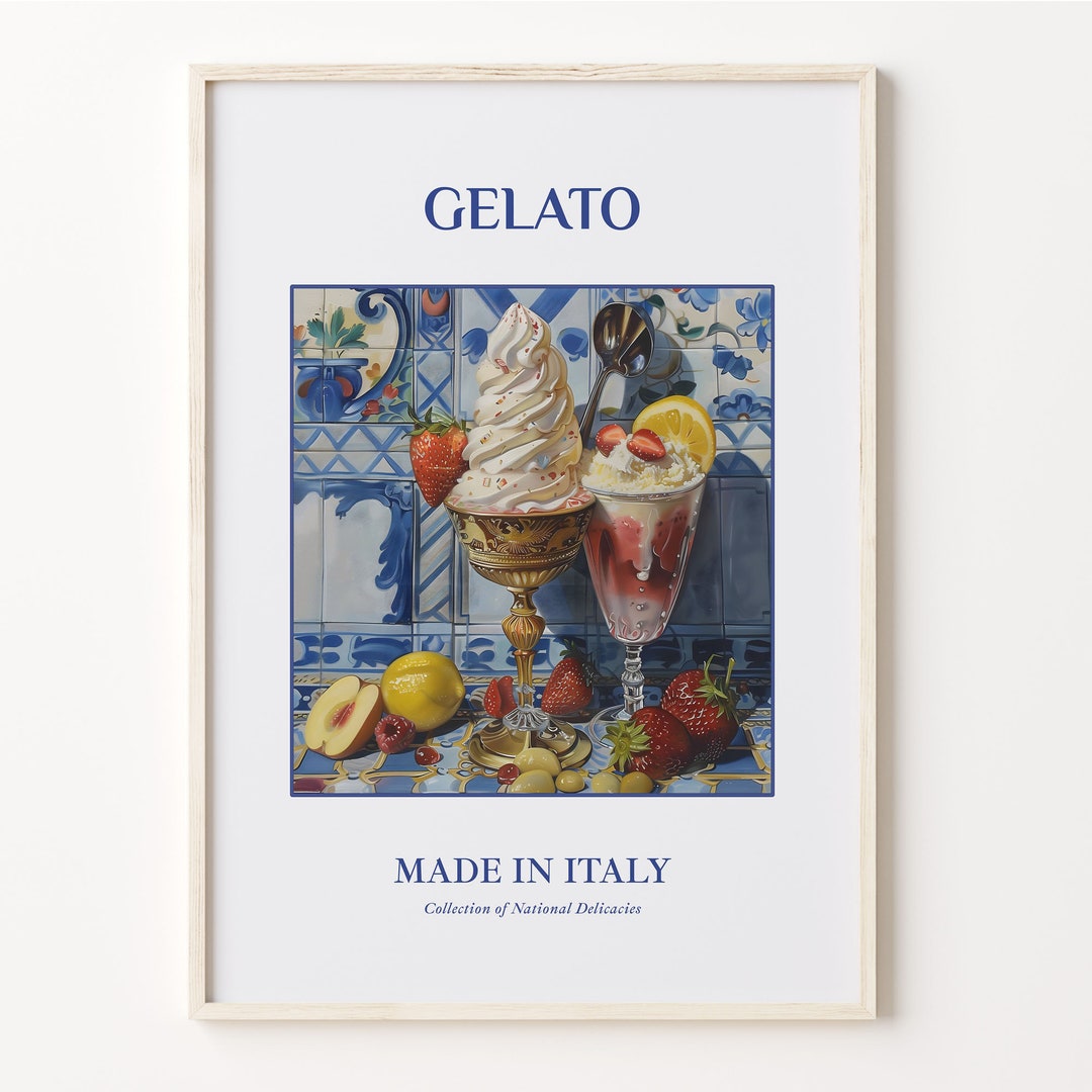 Maiolica Tile Plate Print, Gelato Wall Art, Italian Food Decor, Kitchen ...