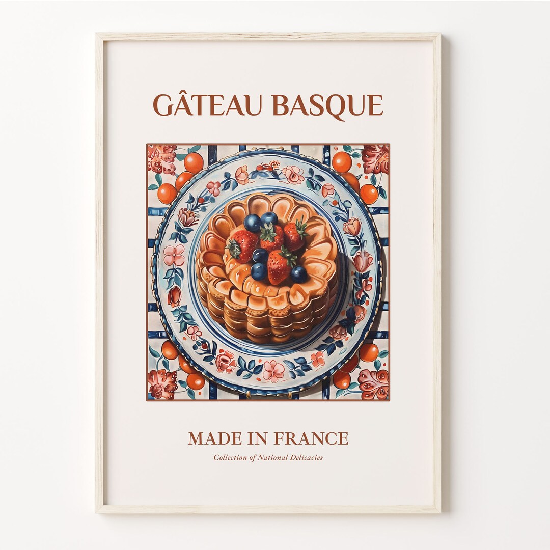 Gâteau Basque Wall Art, Maiolica Tile Plate Print, French Food Poster ...