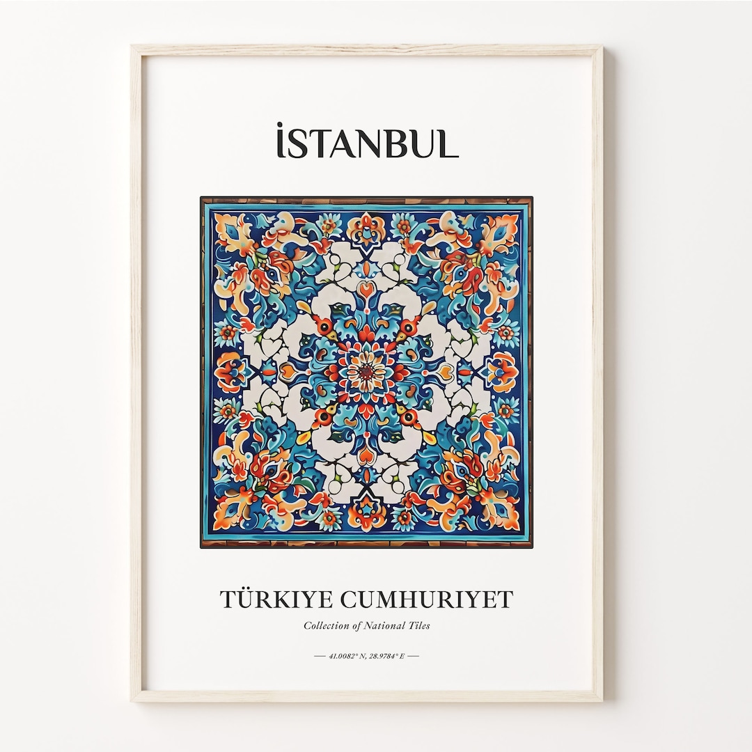 Istanbul Folk Art Tile Print, Traditional Wall Decor Poster, Aesthetic ...