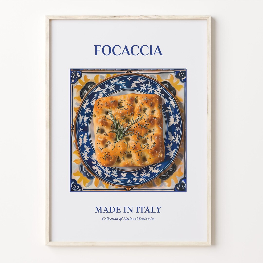 Focaccia Wall Art Print, Maiolica Tile Plate Decor, Italian Food Poster ...