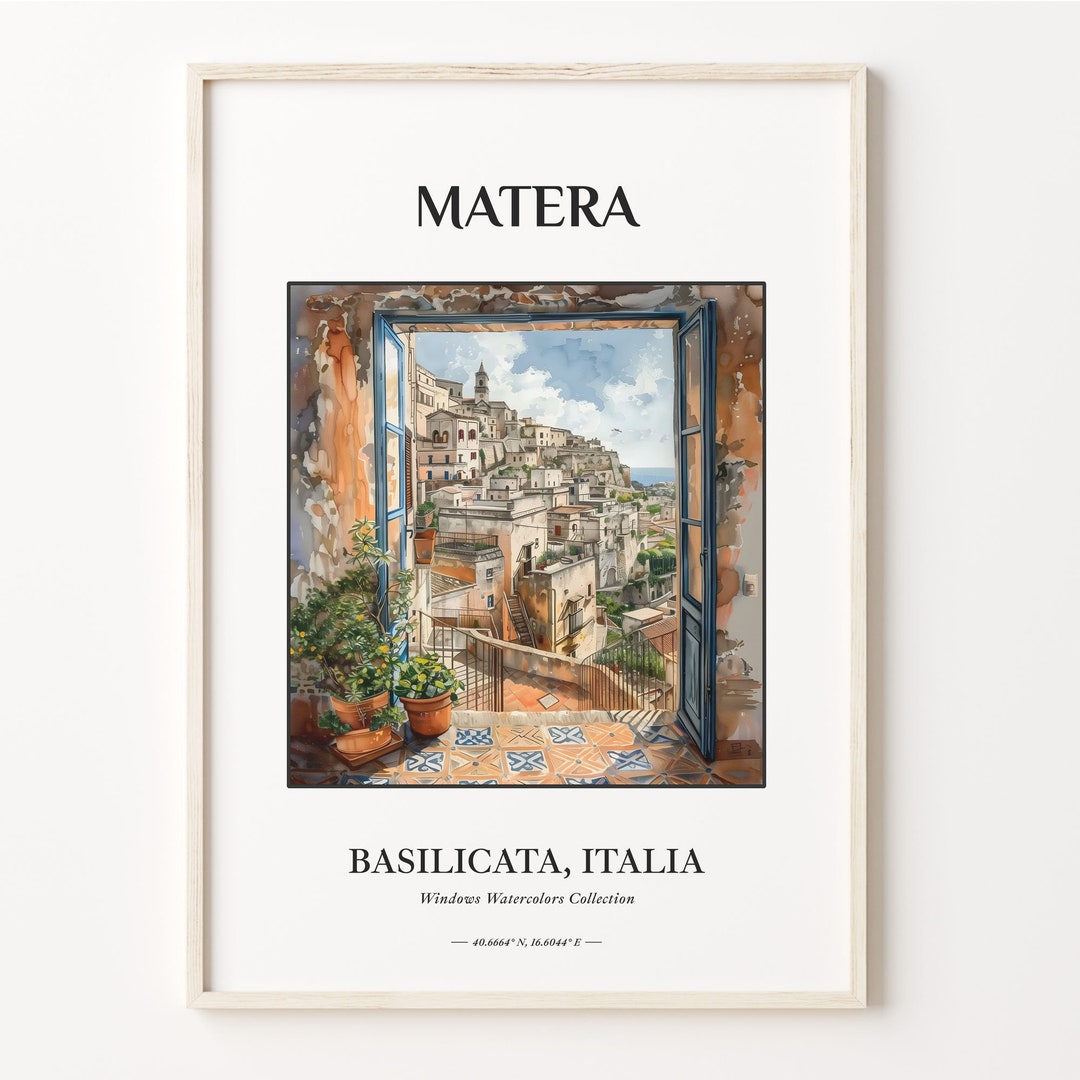 Matera Travel Poster, Watercolor Print of Basilicata, Italy Wall Art ...