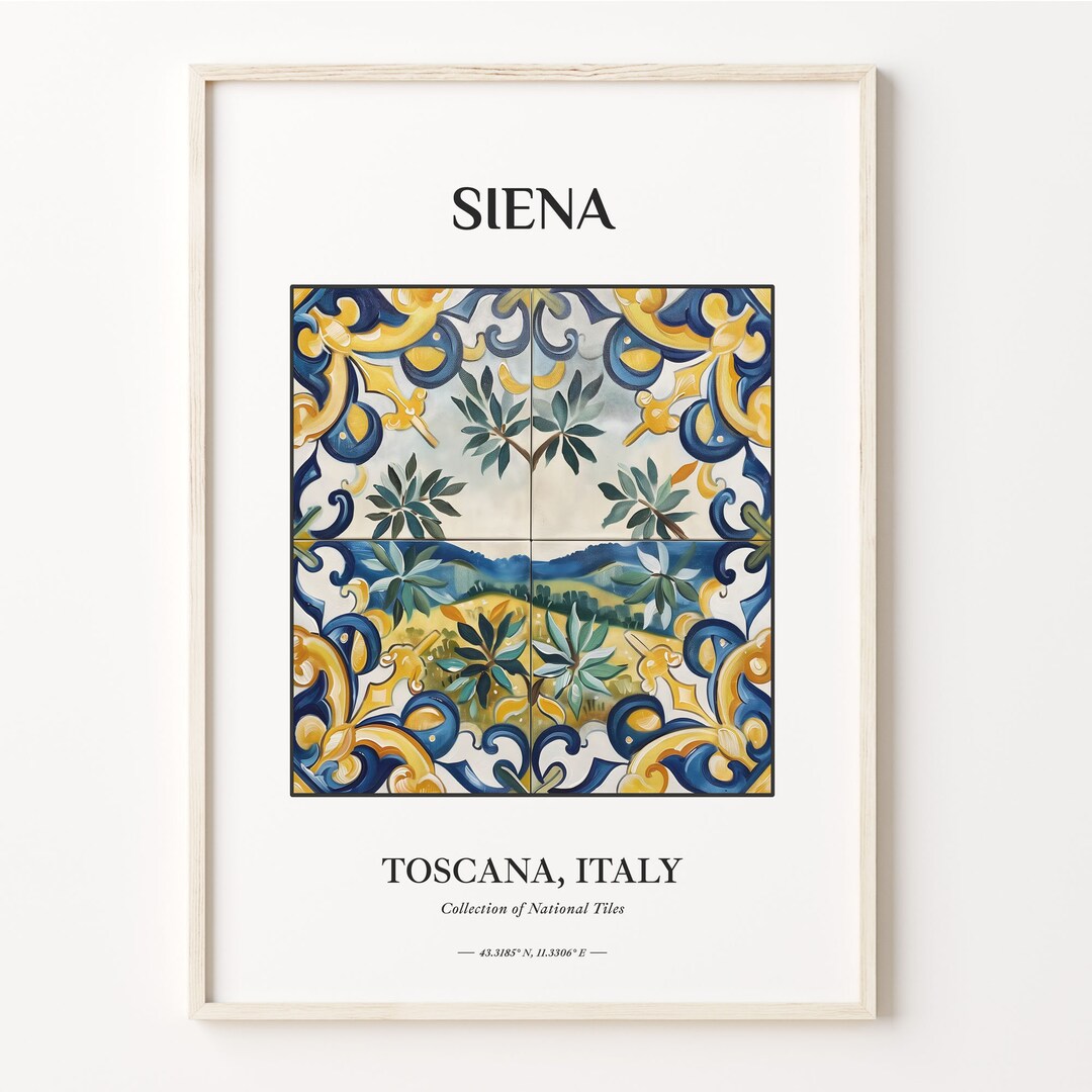 Tuscan Landscape Tile Pattern, Siena Italy Wall Art, Aesthetic Decor ...