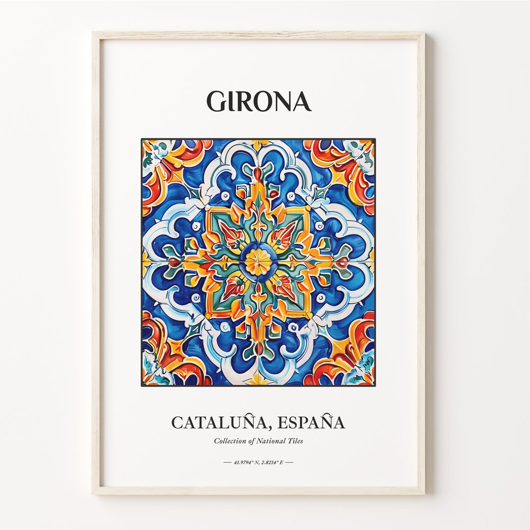 Girona Tile Art Print, Wall Art Poster, Catalonia Decor, Spanish Art ...