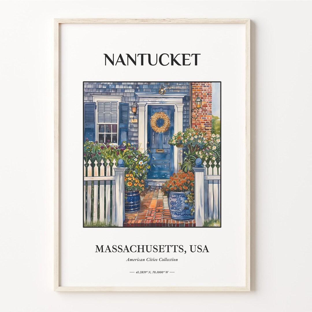 Nantucket Watercolor Door Art Print, Minimalist Wall Art Poster, USA ...
