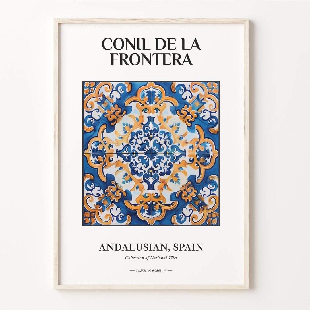 Traditional Andalusian Tile Pattern Wall Art Print, Conil De La ...
