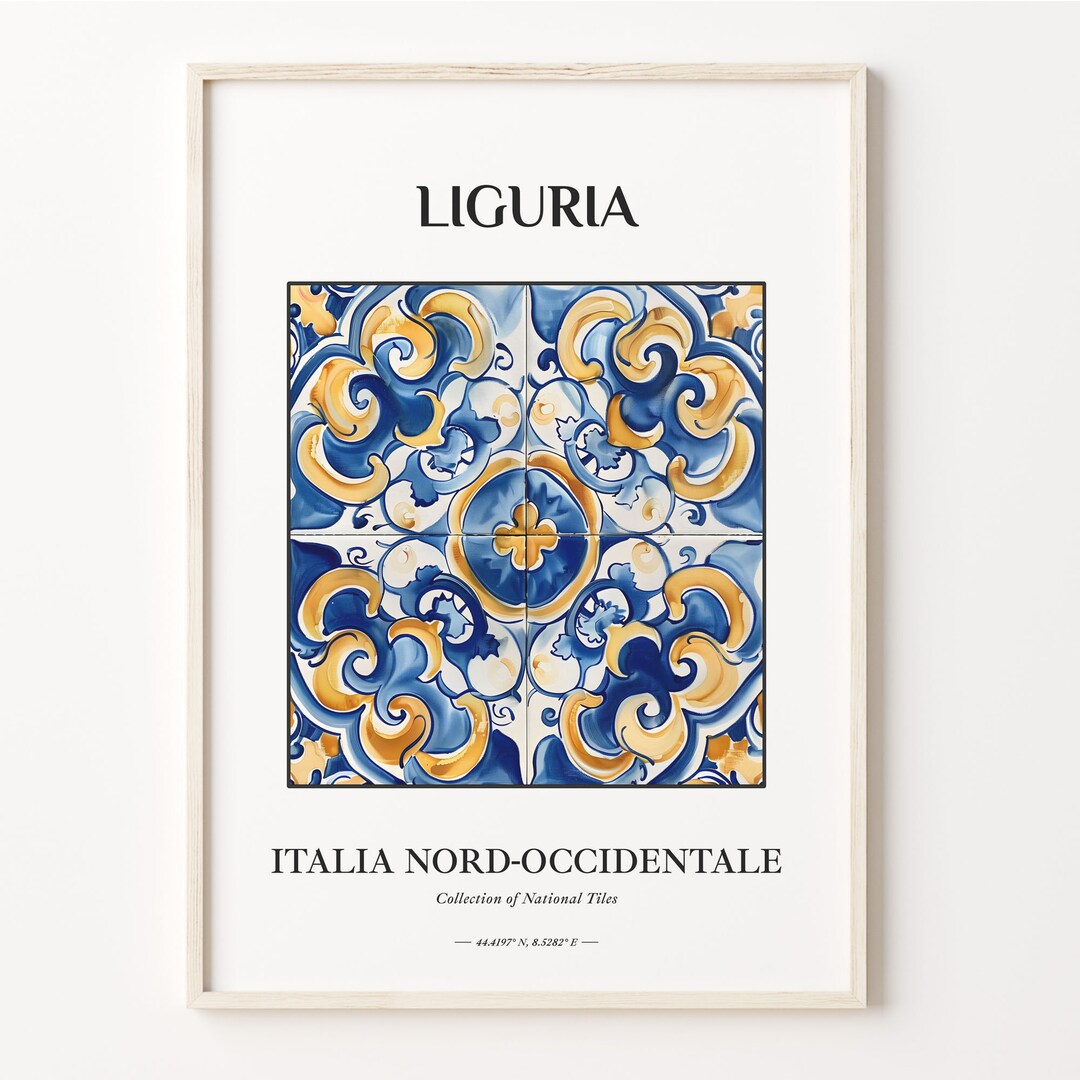 Aesthetic Minimalist Maiolica Tile Wall Art Print, Liguria Italy Poster ...