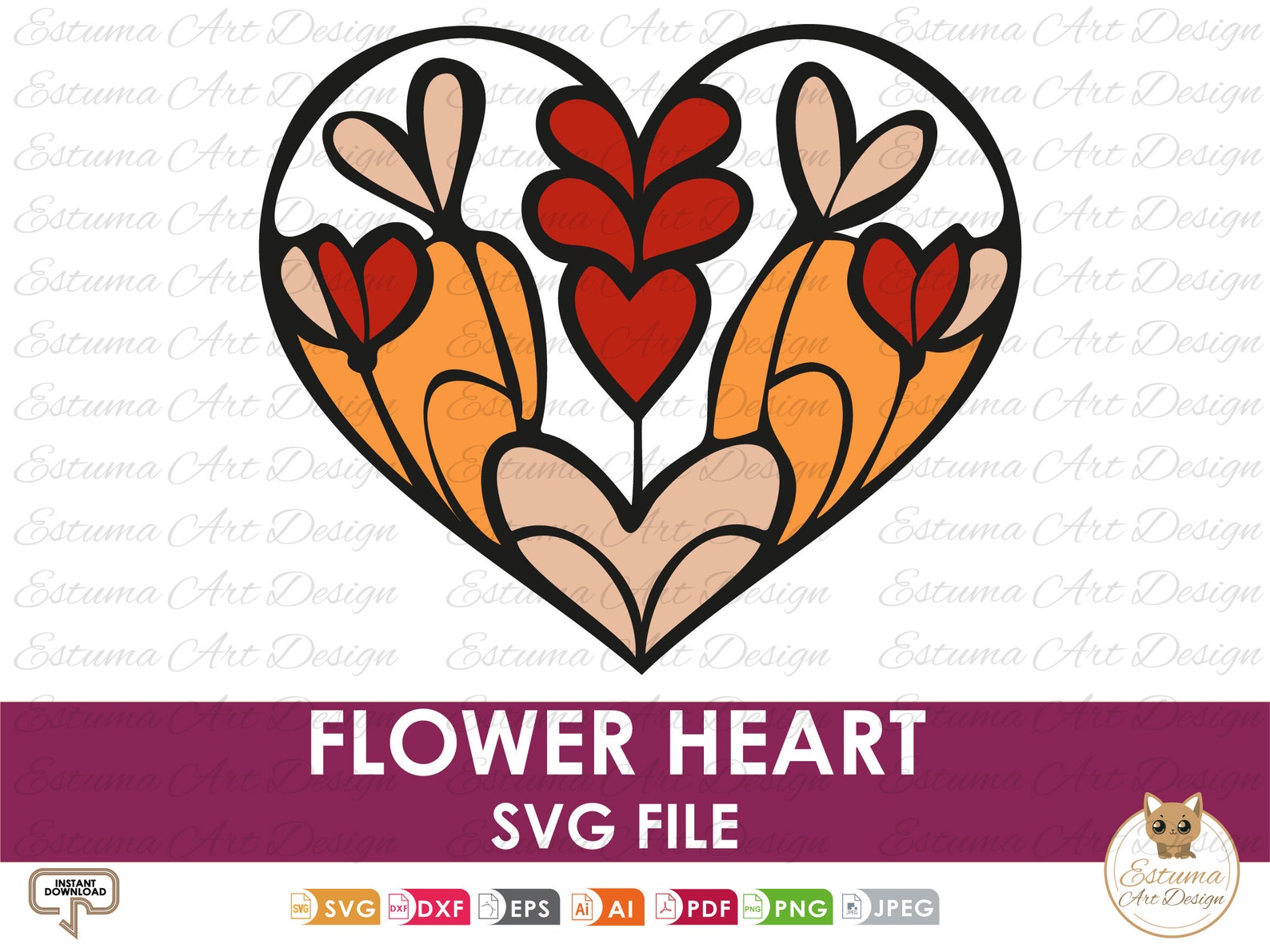FLOWER HEART SVG, Floral Heart Svg, Heart Flower Svg Design, Flower Svg ...