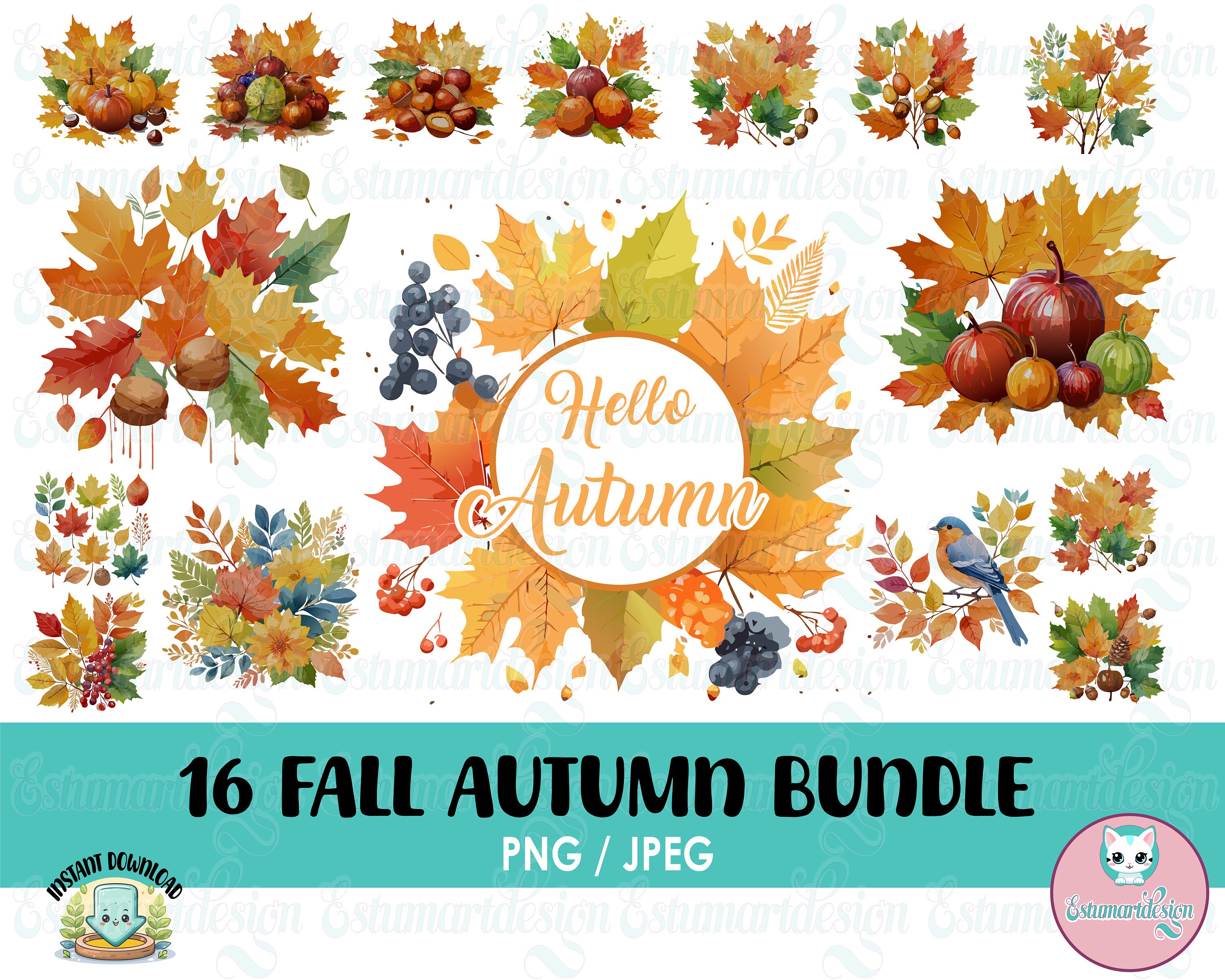 FALL AUTUMN Png Bundle, Autumn Leaves Clipart, Fall Leaf, Autumn ...