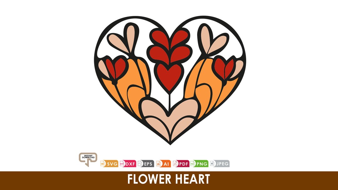 Flower Heart Svg, Floral Heart Svg, Heart Flower Svg Design, Flower Svg ...