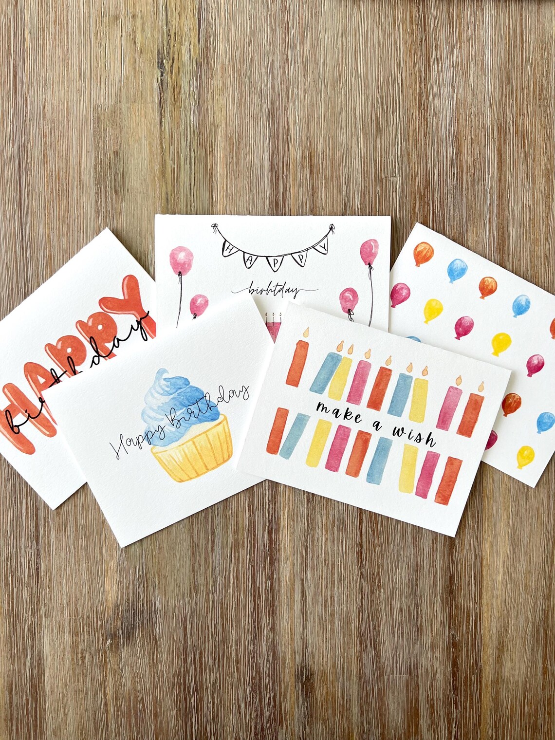 Watercolor Birthday Card Set: Hand-painted A2 Cards With Envelopes - Etsy