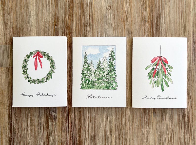 Set of 6 Handpainted Watercolor Christmas Cards With Envelopes | A2 ...