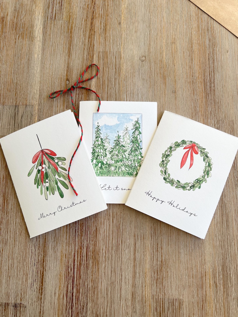 Set of 6 Handpainted Watercolor Christmas Cards With Envelopes | A2 ...