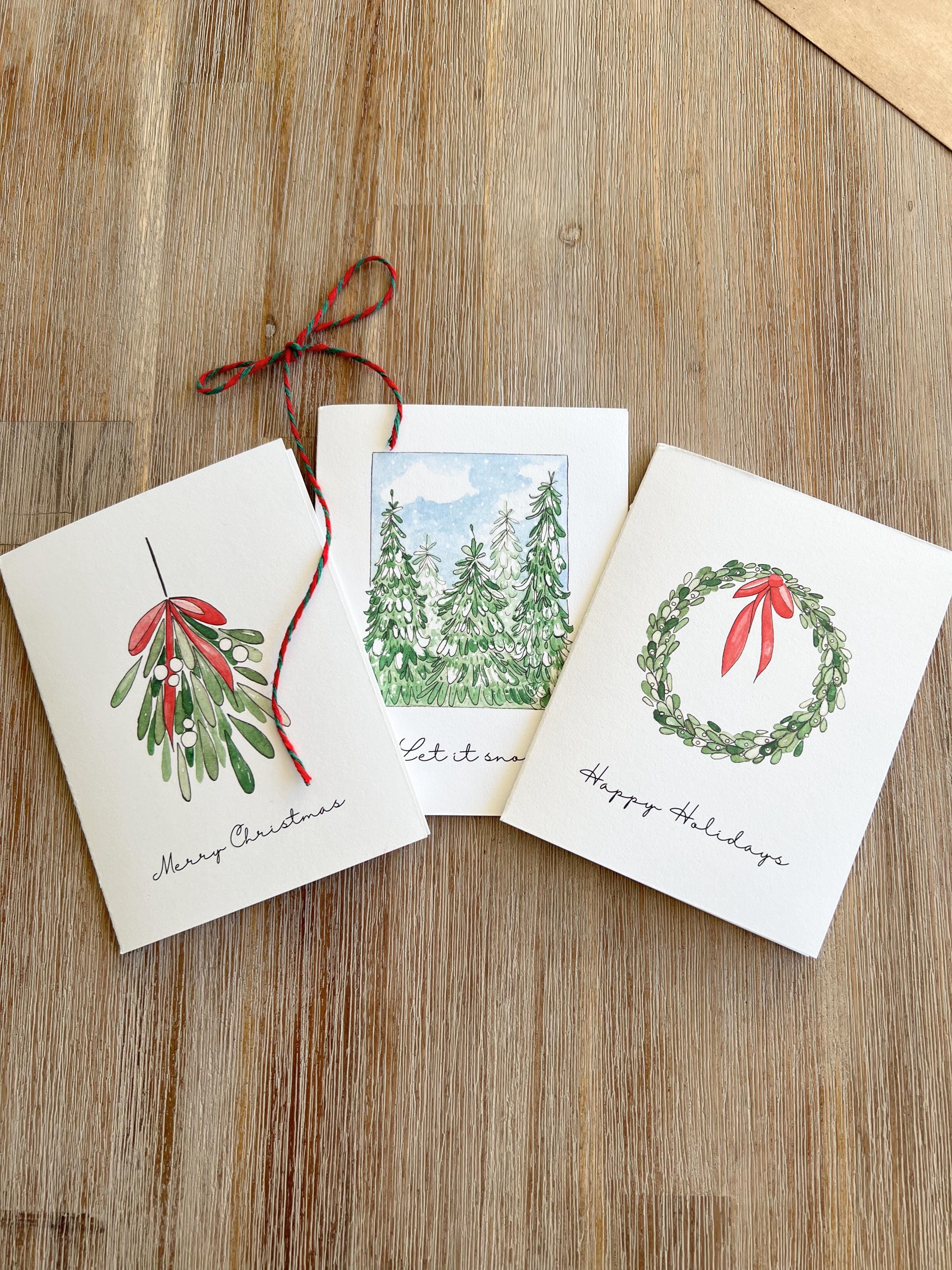 Set of 6 Handpainted Watercolor Christmas Cards With Envelopes | A2 ...